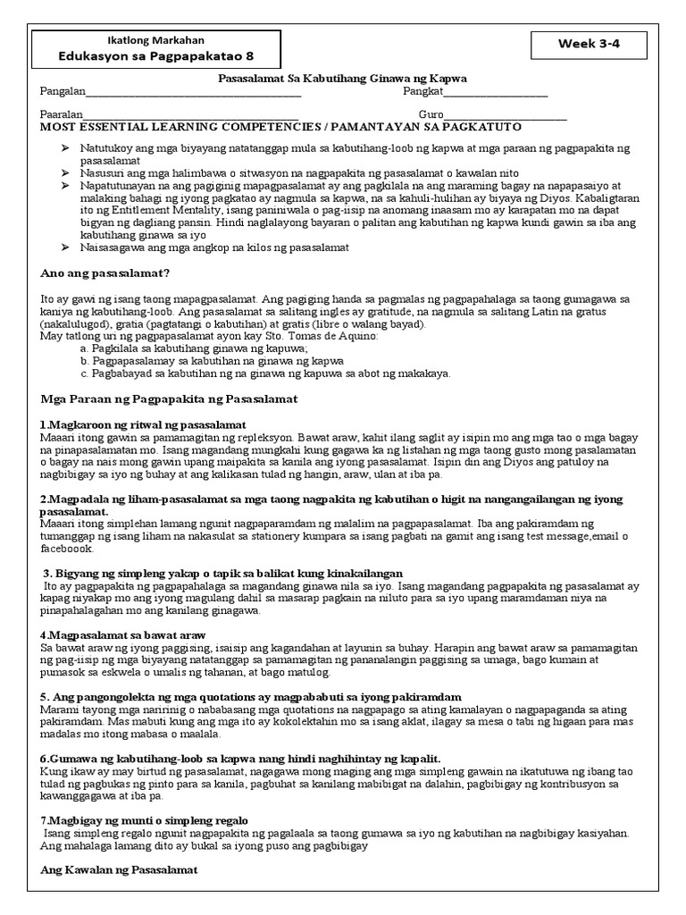 Esp 8 3rd Quarter W 3 4 Las | PDF