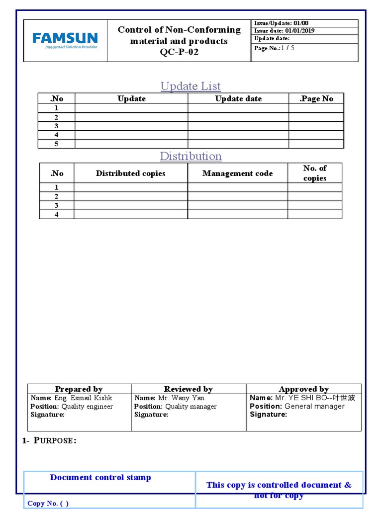 QC-P-02 Control of Non-Conforming Material and Products | PDF
