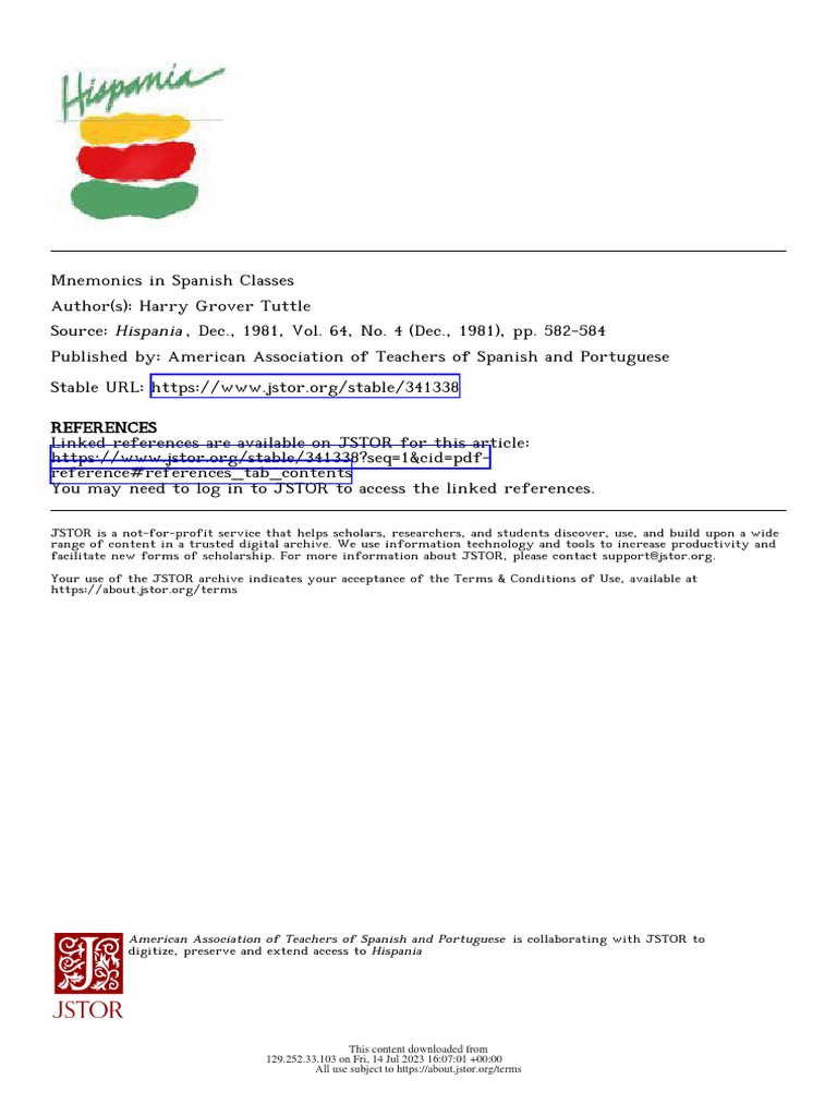 Tuttle MnemonicsSpanishClasses 1981 | PDF | Language Arts & Discipline