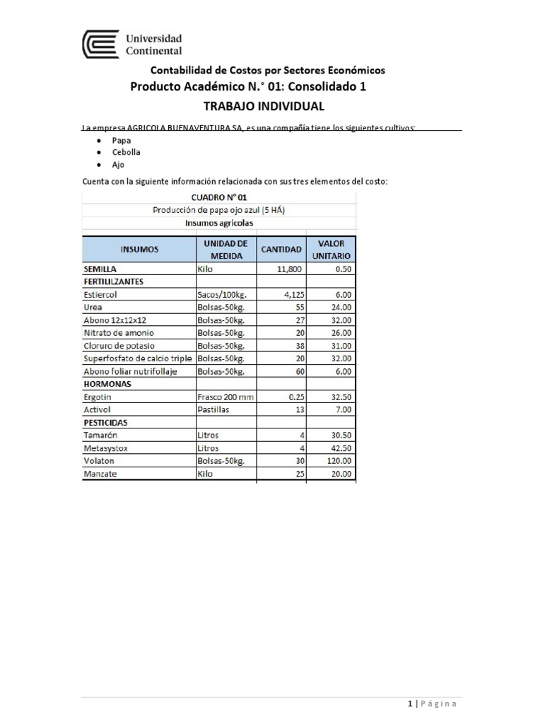 PA1 Contabilidad de Costos Por Sectores Economicos | PDF