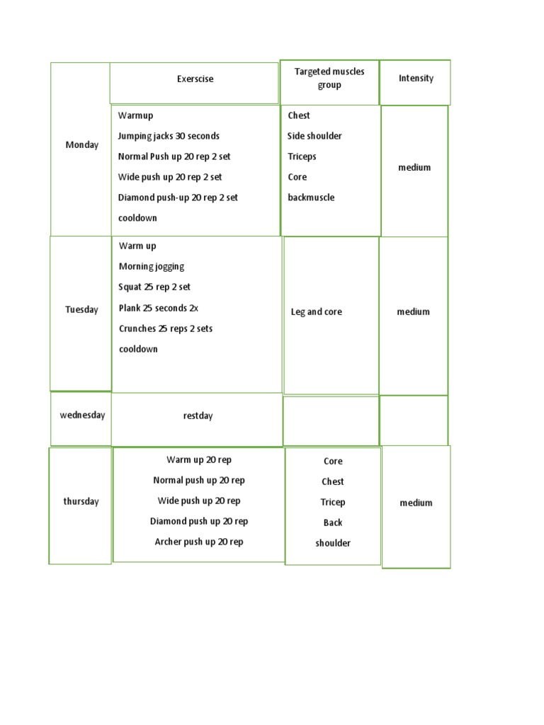 P.E Work Out Plan . | PDF