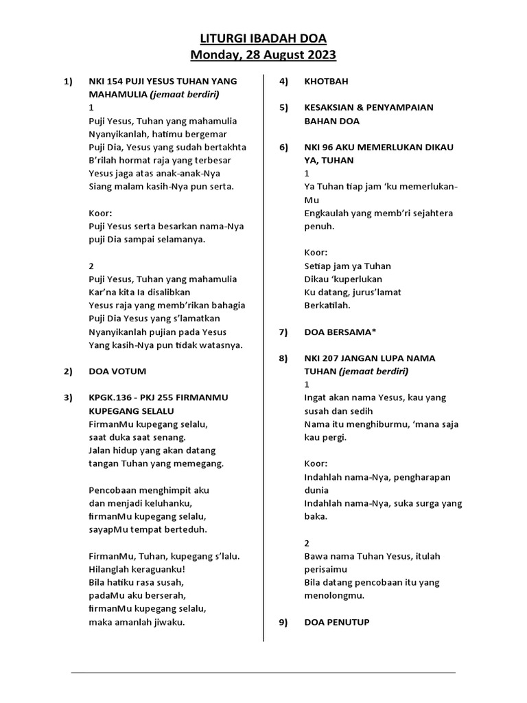 Liturgi Ibadah Doa | PDF