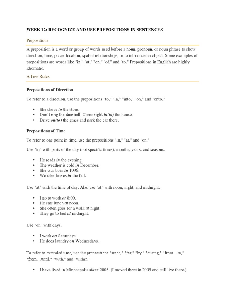 Prepositions | PDF | Preposition And Postposition | English Grammar