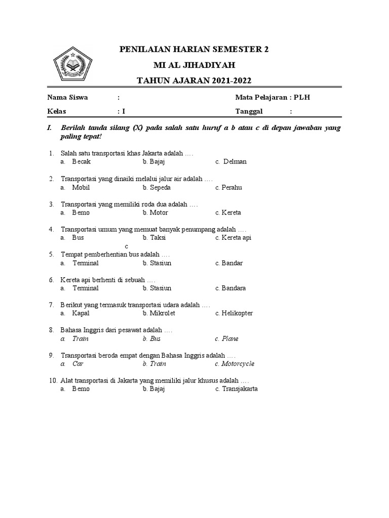 Penilaian Harian PLH Kls 1-6 SM2 21-22 | PDF