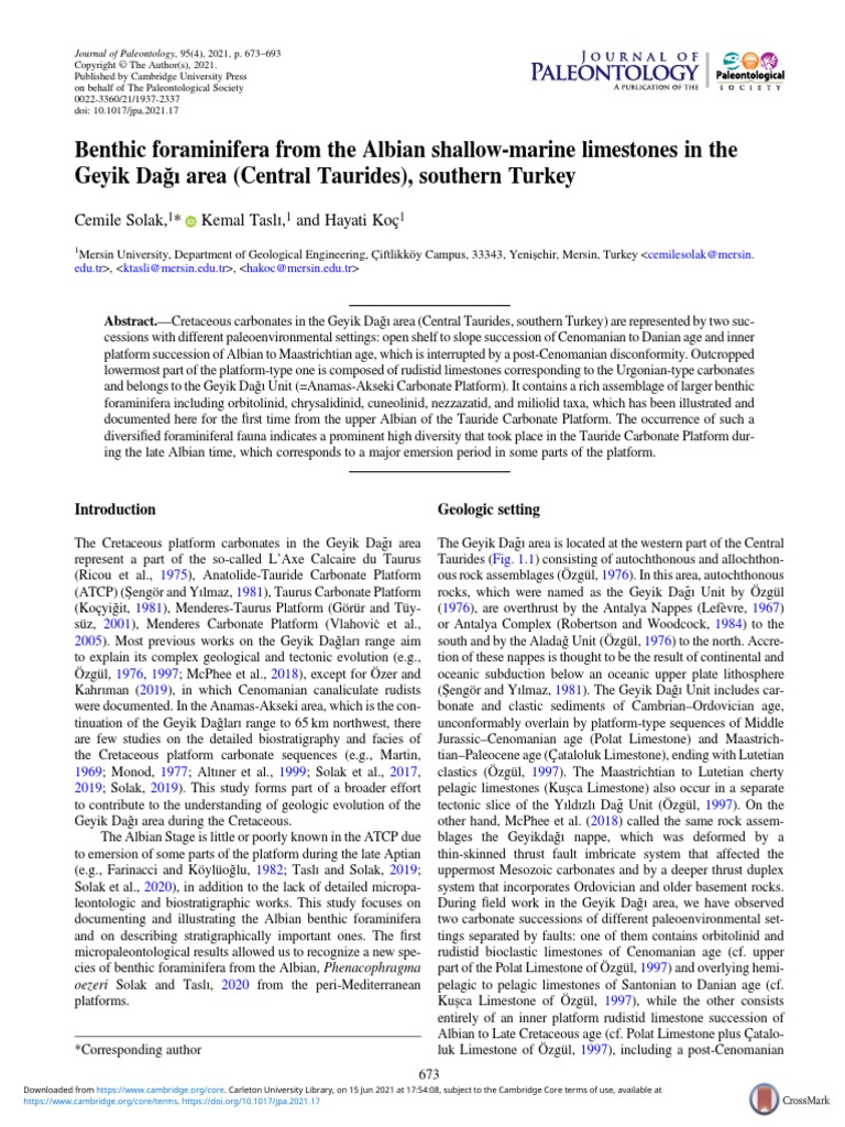 Solak 2021 | PDF | Limestone | Geology