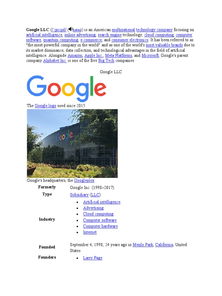 Google LLC | PDF | Business | Technology & Engineering