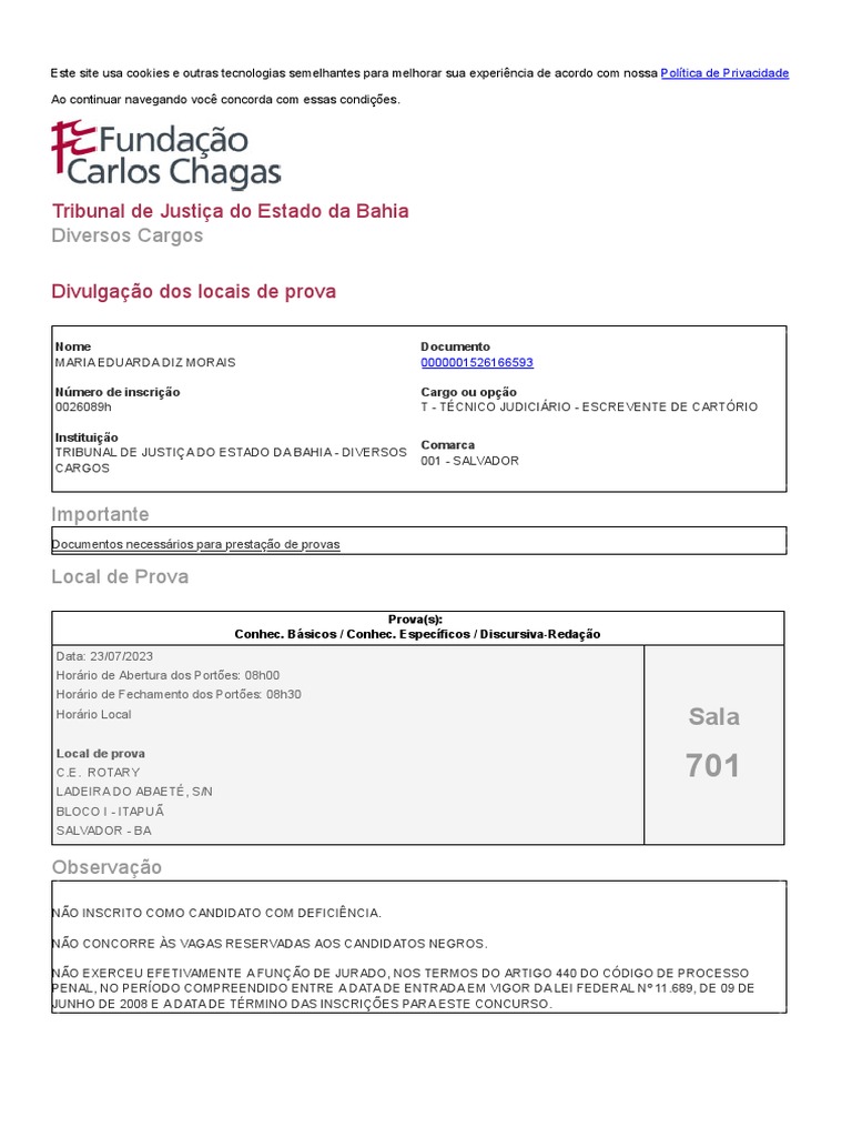 Locais de Prova - Concurso TJ Bahia | PDF | Direito