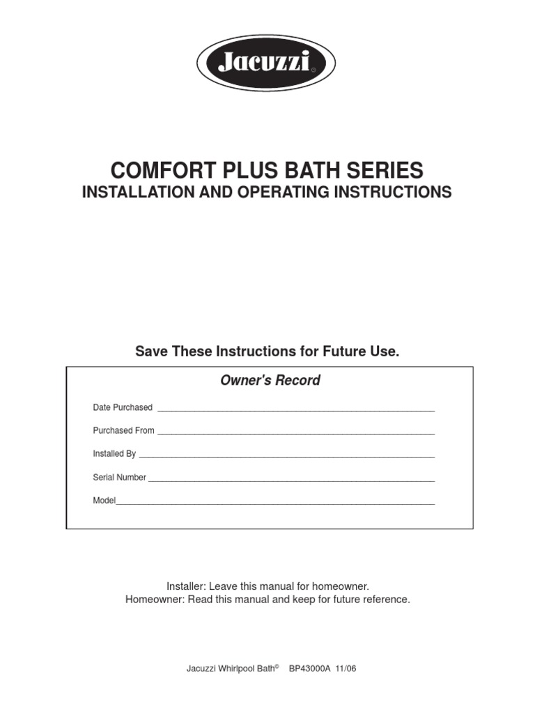 Jacuzzi COMFORT PLUS SPECS | PDF | Hyperthermia