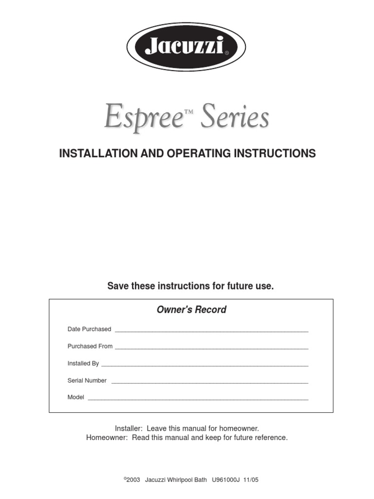 Jacuzzi ESPREE SPECS | Download Free PDF | Hyperthermia