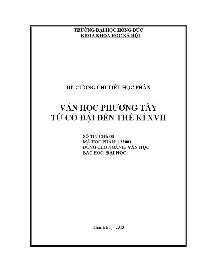 De Cuong Chi Tiet VHPT Từ Cổ Đại Đến TK XVII | PDF