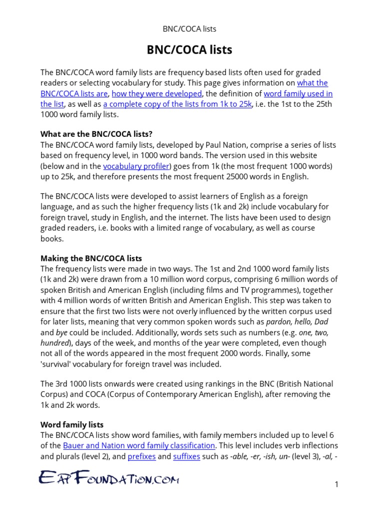 BNC Coca Lists | PDF | Word | Vocabulary