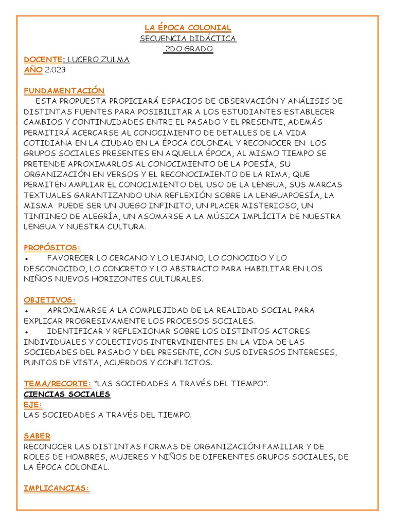 Secuencia Didactica Ciencia Sociales Segundo Grado | PDF