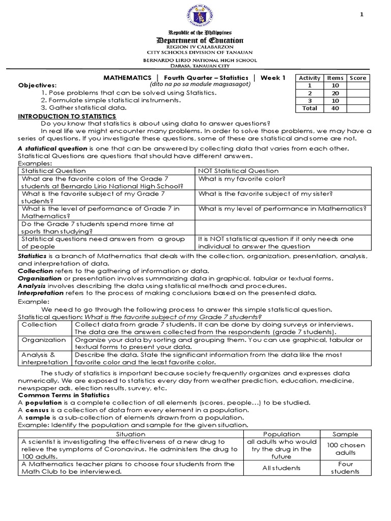 Quarter4 Module Week 1 Adjusted | PDF | Level Of Measurement ... Quarter4 Module Week 1 Adjusted | PDF | Level Of Measurement ...