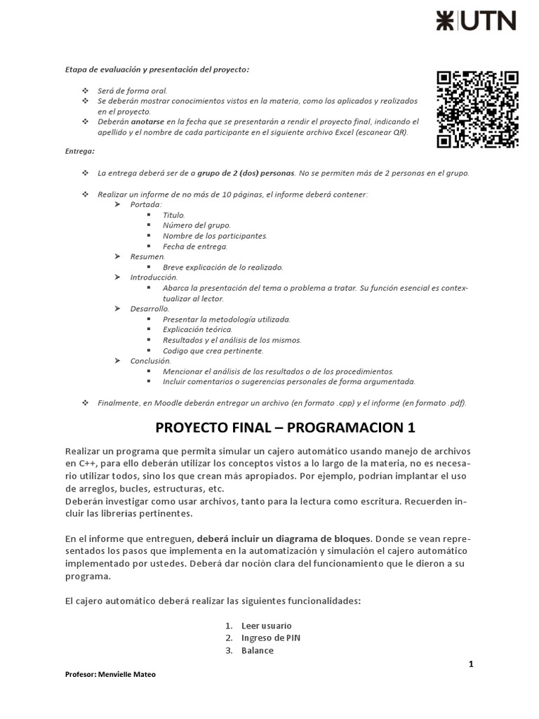 1 Proyecto Final Programacion 1 | PDF | Archivo de computadora | Número de identificación personal