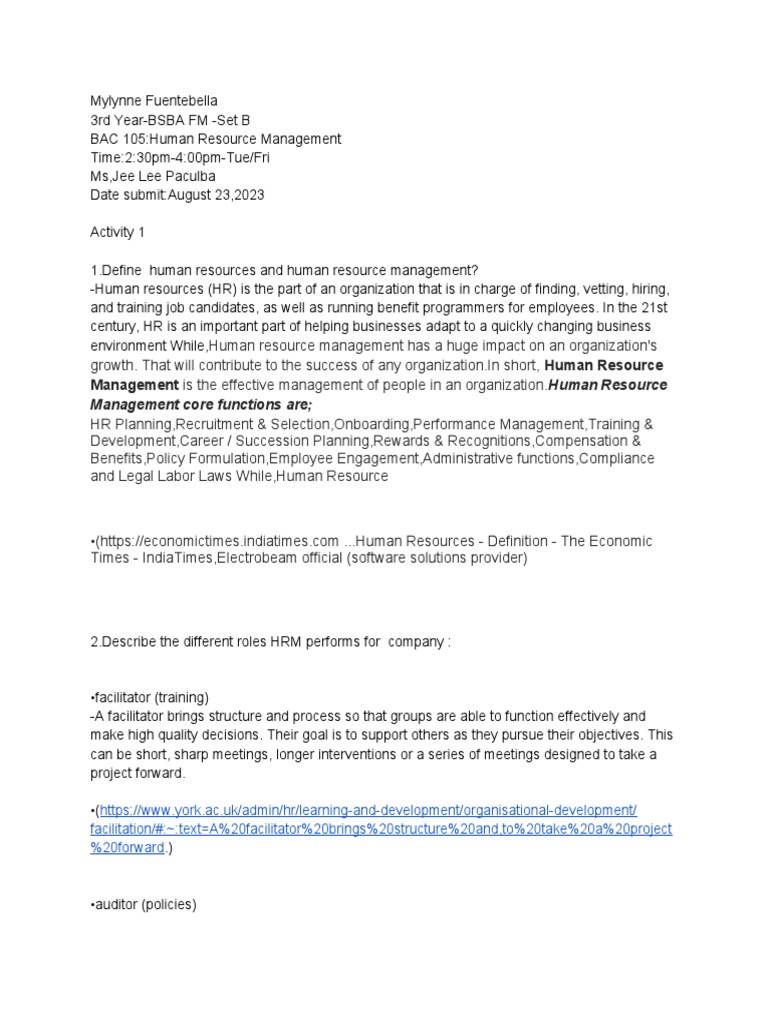 HRM Activity 1 | Download Free PDF | Human Resource Management | Human ...