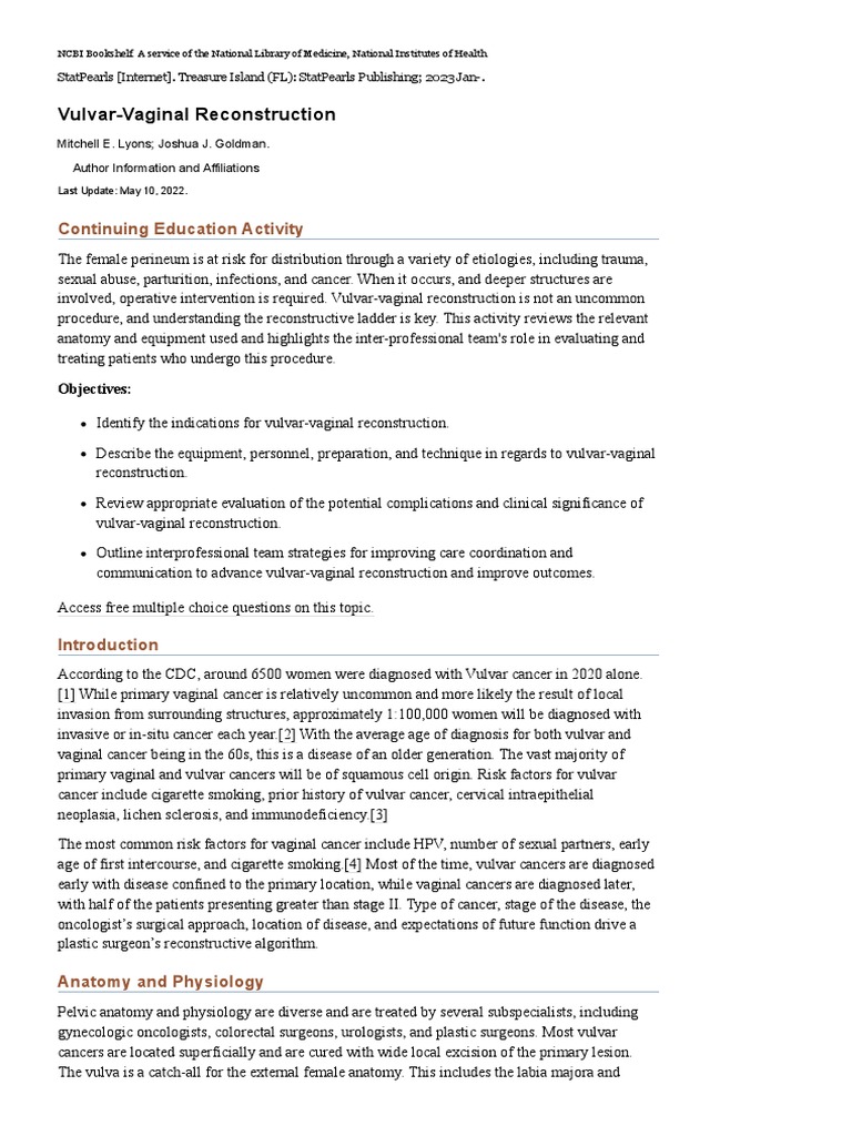 Lyons and Goldman. 2022. Vulvar-Vagina Reconstruction | PDF