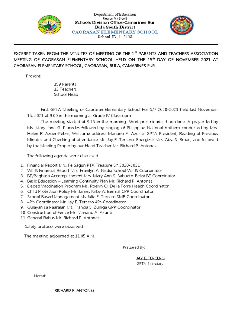 Minutes Gpta Meeting | PDF