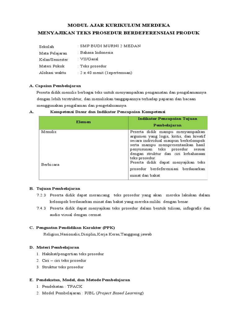 Modul Ajar Teks Prosedur Kurikulum Merdeka | PDF