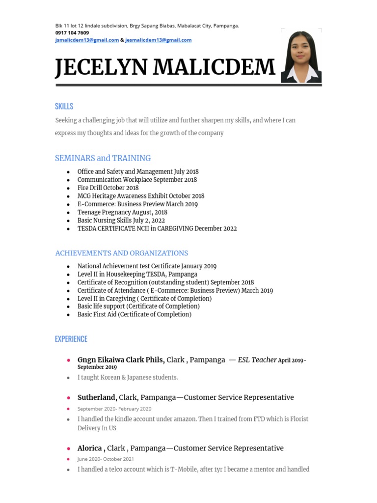 Jecelyn Malicdem: Skills | PDF | Health Care | Social Programs