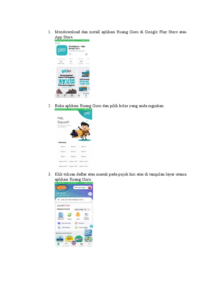 Panduan Penggunaan Aplikasi Ruang Guru Bagi Siswa-1 | PDF