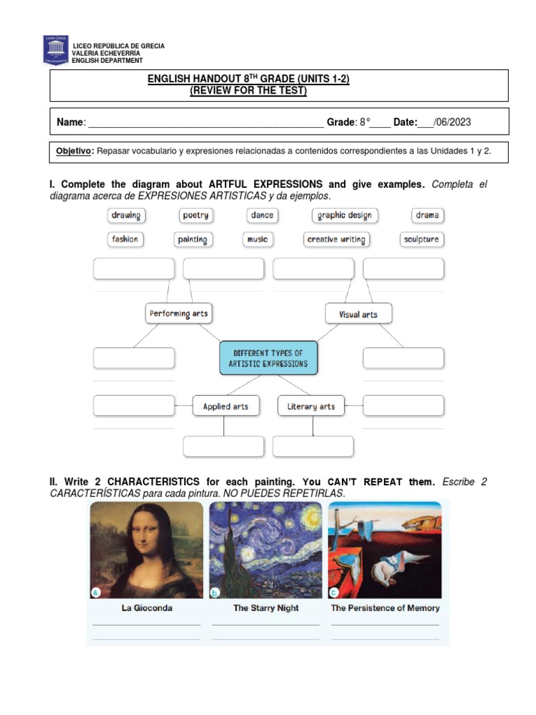 Artful Expressions Review for 8th Grade | PDF