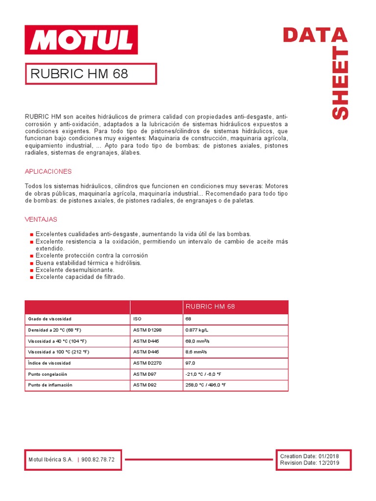 Motul Rubric HM 68 Es 20191203 | PDF | Engranaje | Materiales