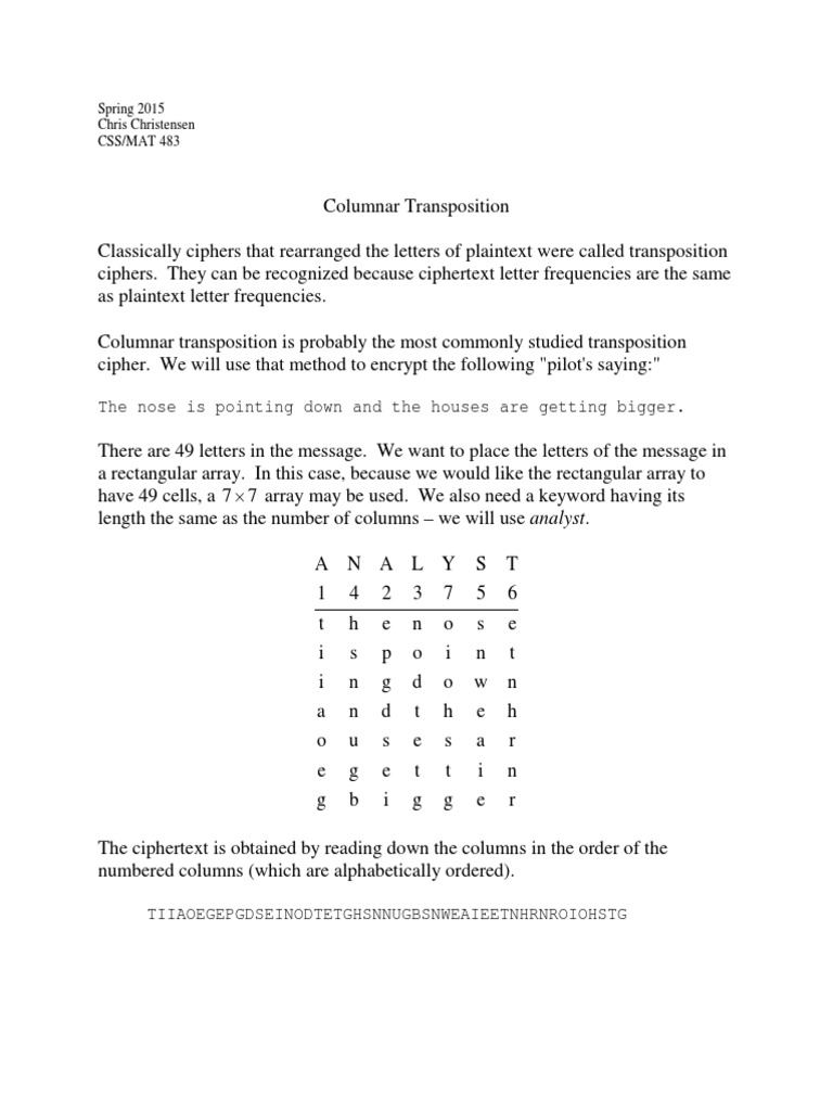 1402 Columnar Transposition | PDF | Cyberwarfare | Security
