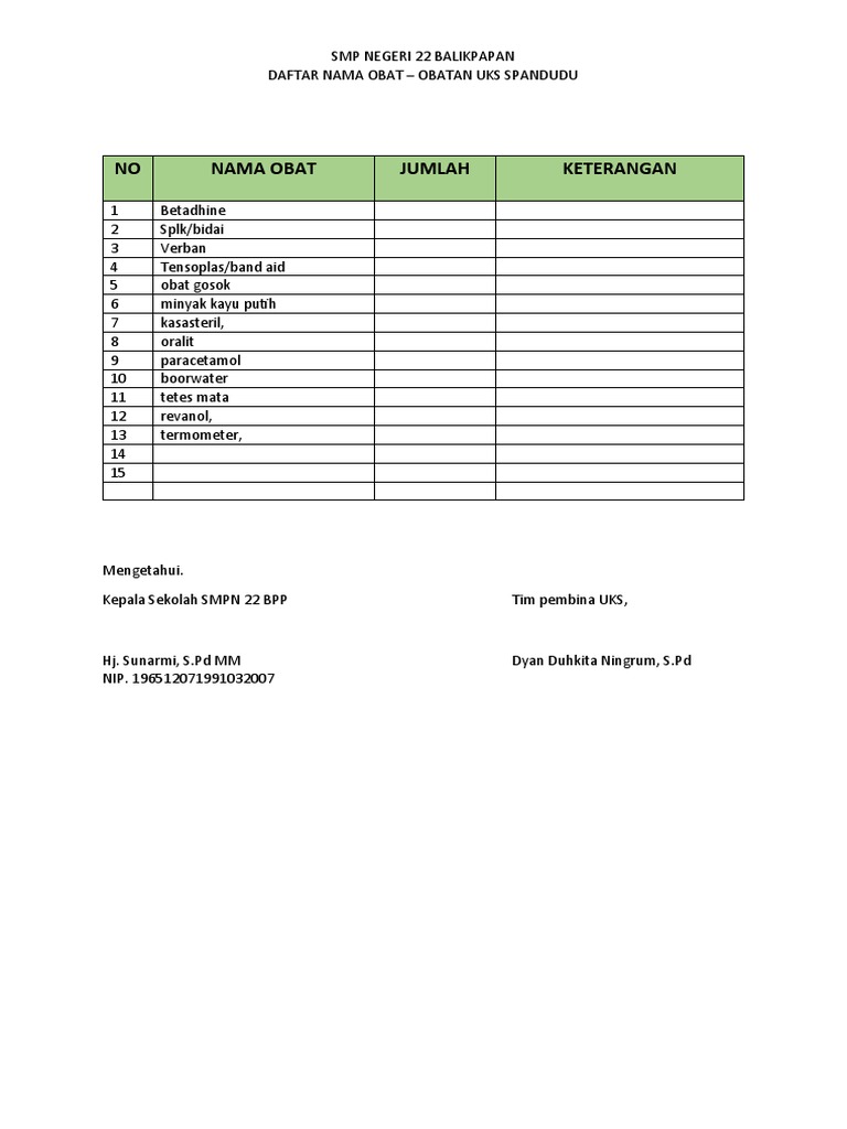 Daftar Obat - Obatan Uks | PDF