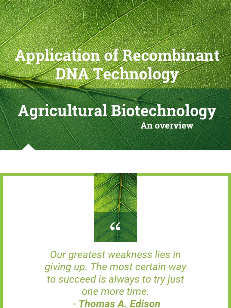 Application of Recombinant DNA Technology Agricultural Biotechnology ...
