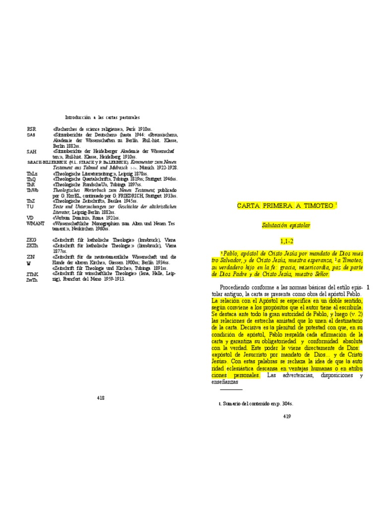 Primera Carta A Timoteo - Norbert Brox - Leido | PDF