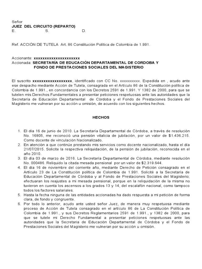 ACCION DE TUTELA Minuta | PDF