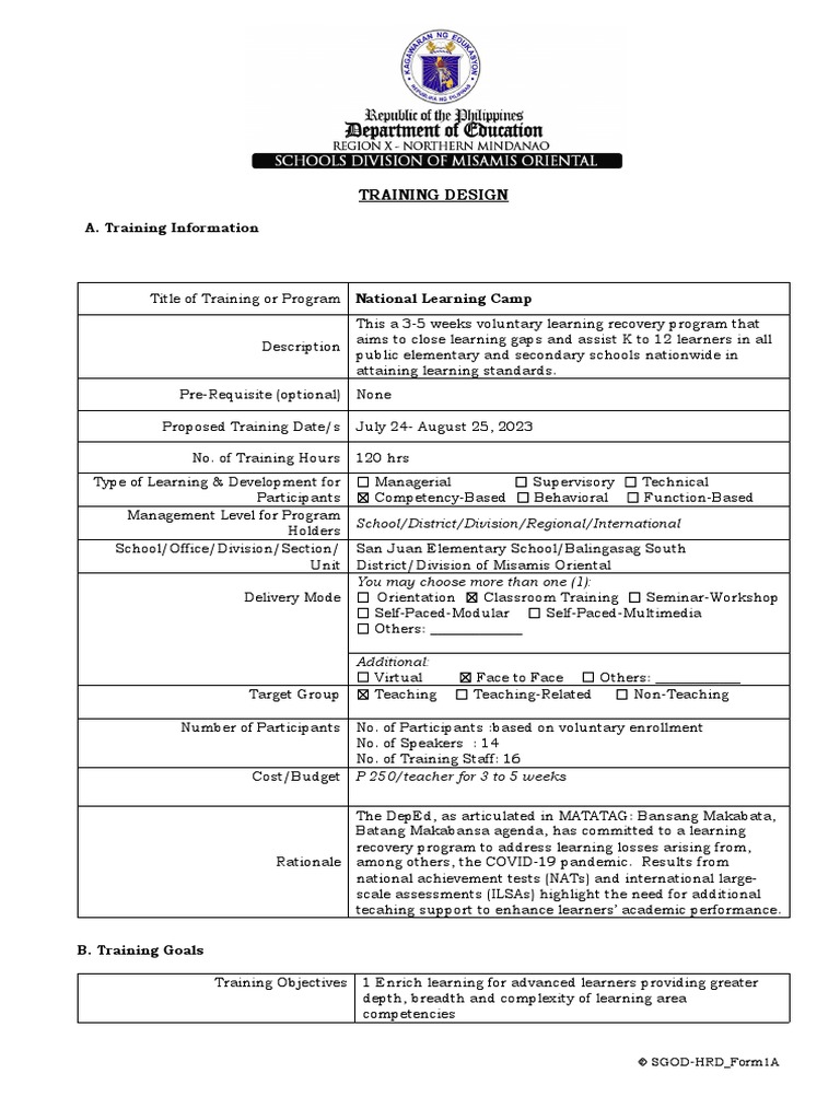 NLC Training Design | PDF | Learning | Teachers