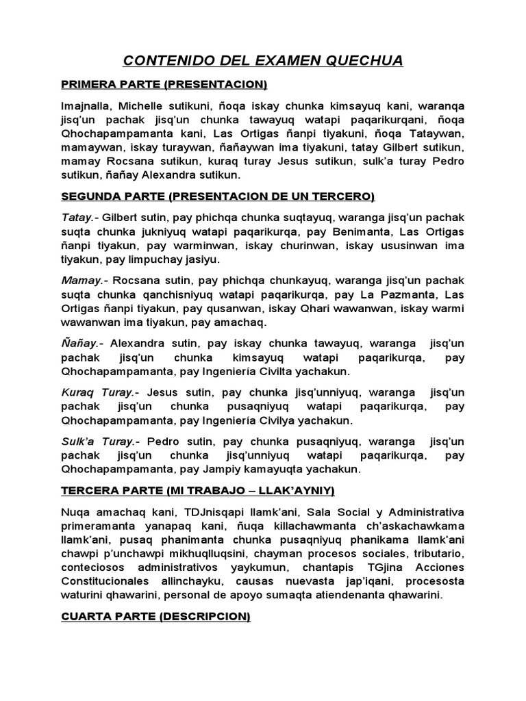 Examen Quechua | PDF