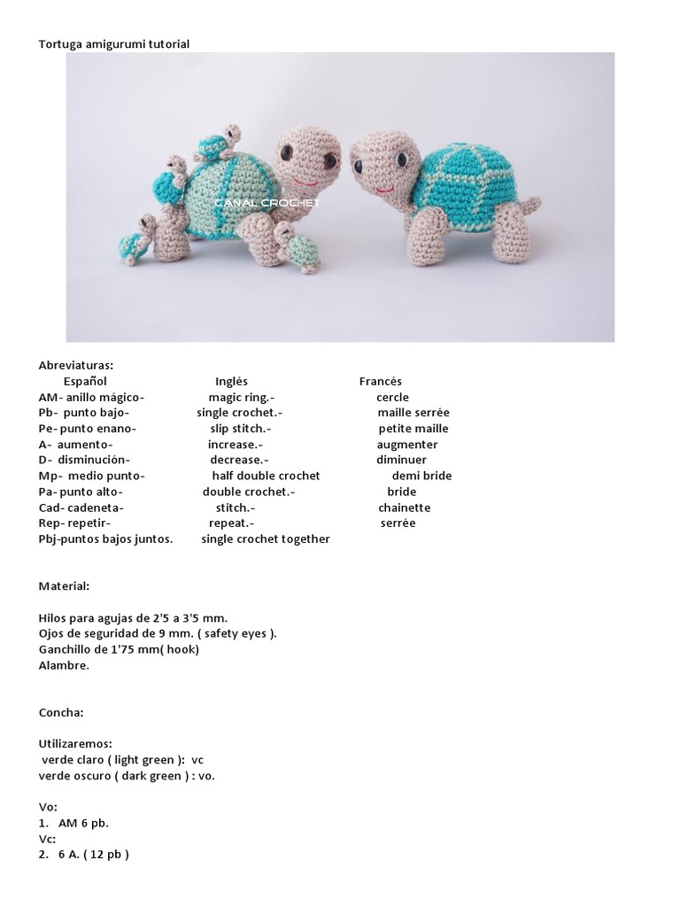 Patrones De Crochet Amigurumi Tortuga Crea Una Tierna Tortuga: Patrón