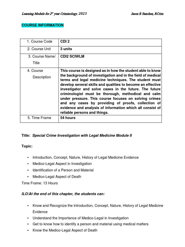 Special Crime Investigation With Legal Medicine Module II | PDF ... Special Crime Investigation With Legal Medicine Module II | PDF ...