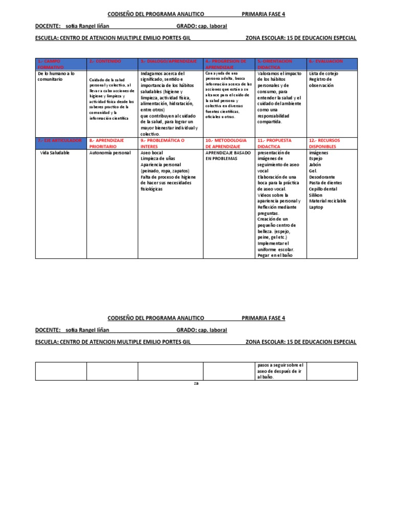 Codiseño de Programa Analitico Sofy | PDF | Higiene | Aprendizaje