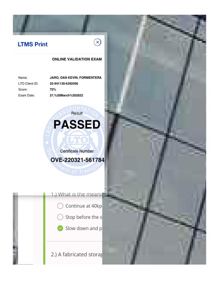 LTMS CDE Online Validation Exam | PDF | Vehicles | Manufactured Goods