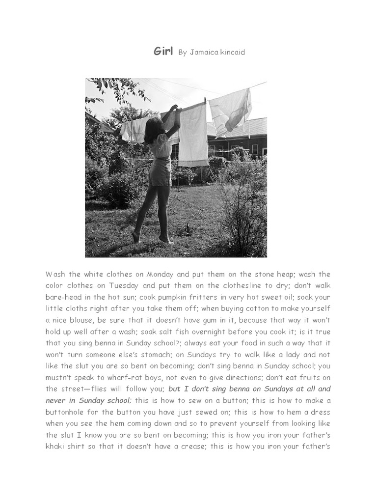 Girl by Jamaica Kincaid | PDF