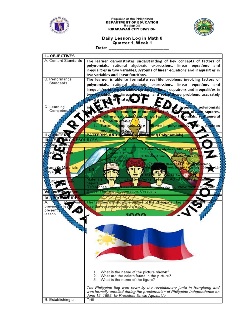 Q1 W1 D1 Factoring Polynomials Common Monomial Factor Pdf