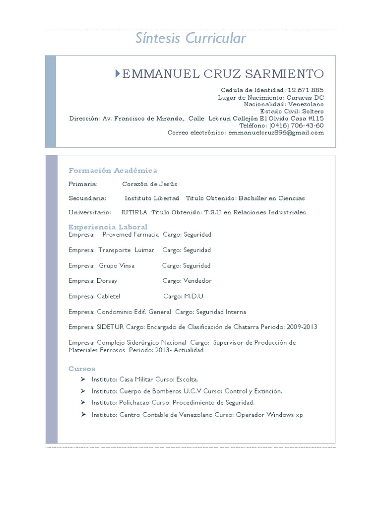 Currículum de Emmanuel Cruz Sarmiento | PDF