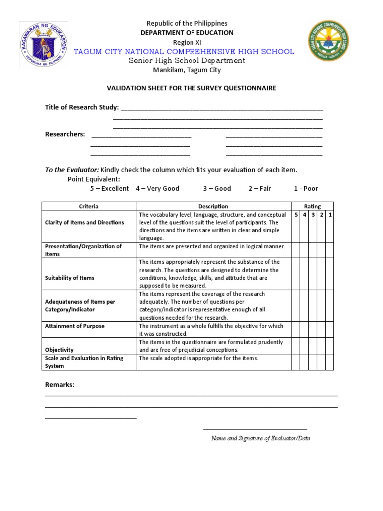 Validation Sheet For Quantitative | PDF | Questionnaire | Cognition