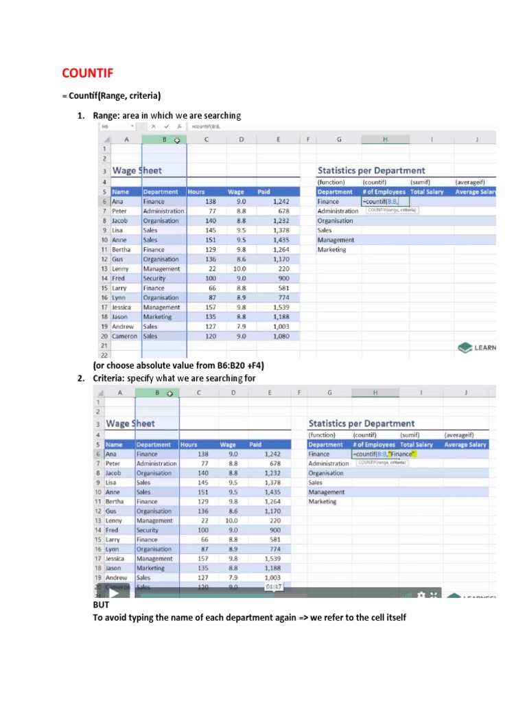 Countif Sumif Averageif | PDF