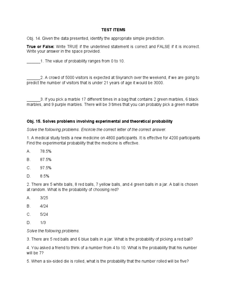Obj-14-15-TEST-ITEMS - Table of Specification | PDF