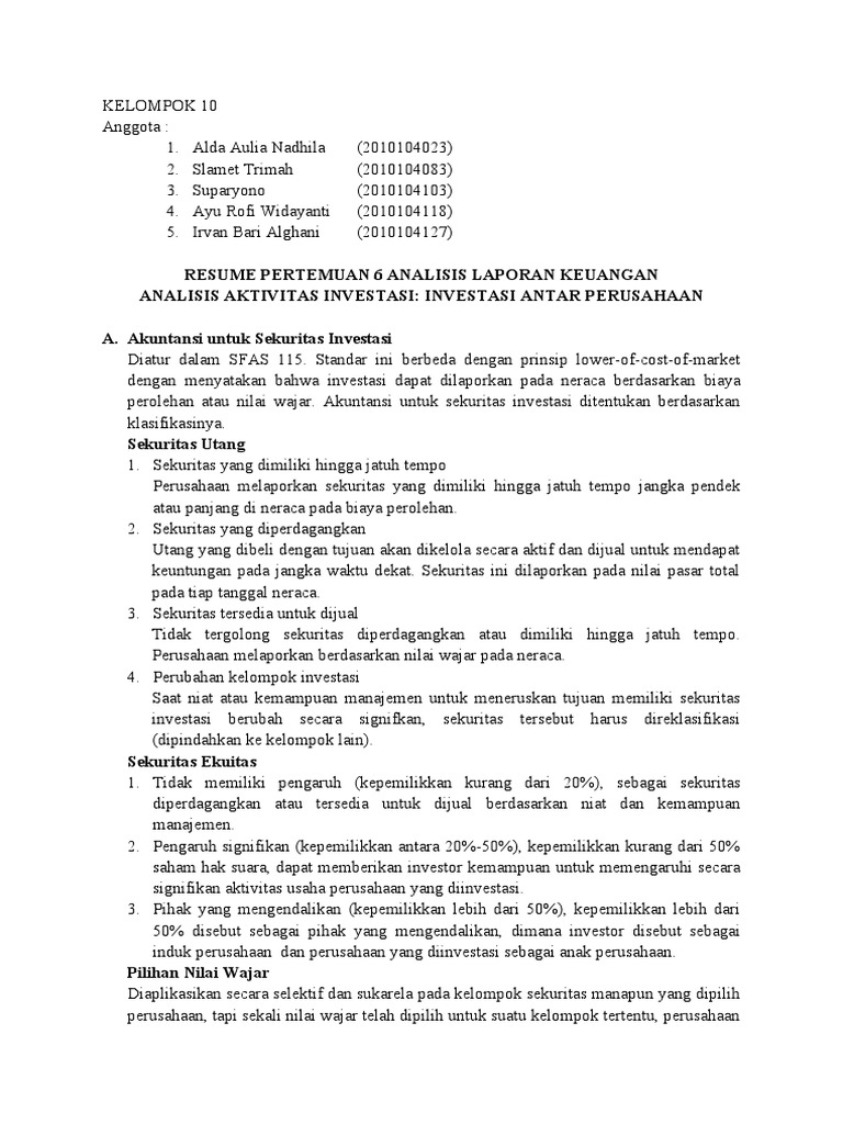 Kelompok 10 - Resume Pert 6 Alk | PDF | Pengelolaan Keuangan & Uang
