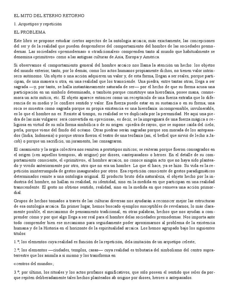 El Mito Del Eterno Retorno | PDF | Rituales | Creencia religiosa y doctrina