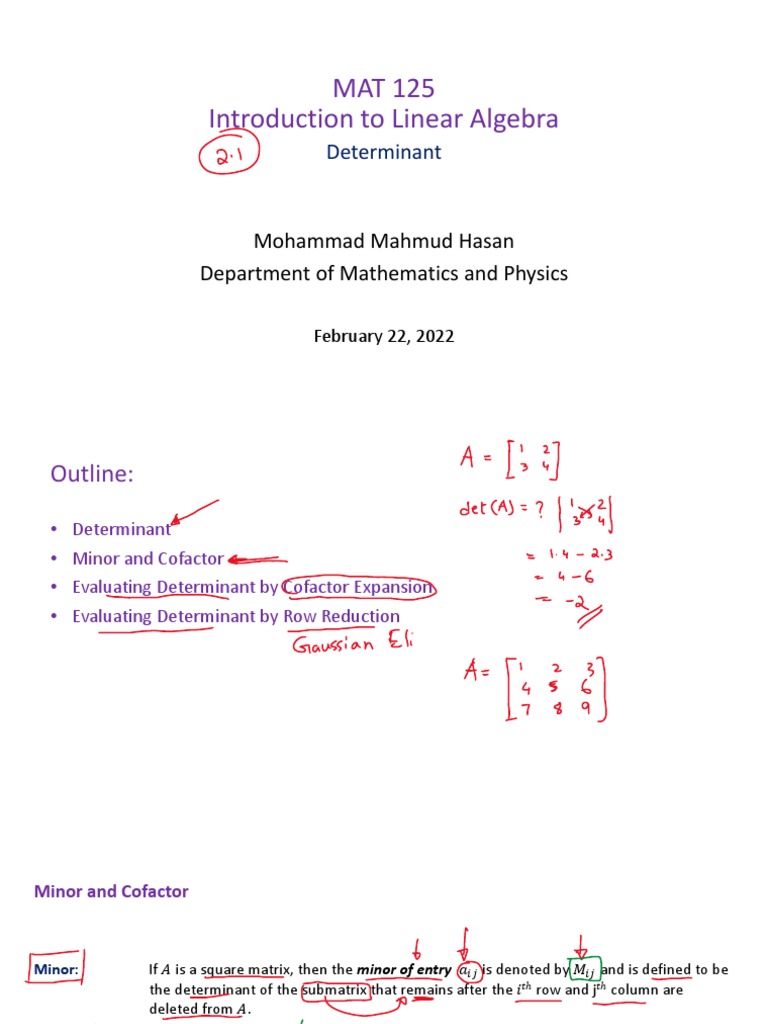 Cofactor Expansion of Determinants | PDF | Determinant | Matrix ...