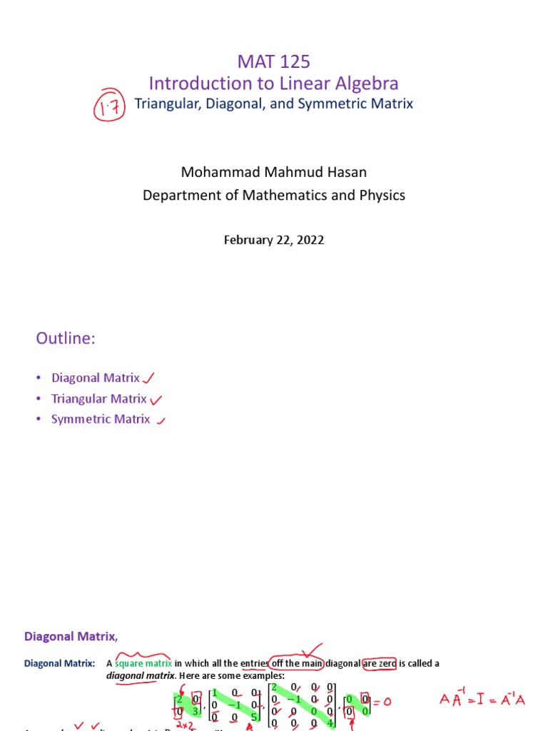 1.7 - Diagonal, Triangular and Symmetric Matrix - 6 | PDF | Matrix ...