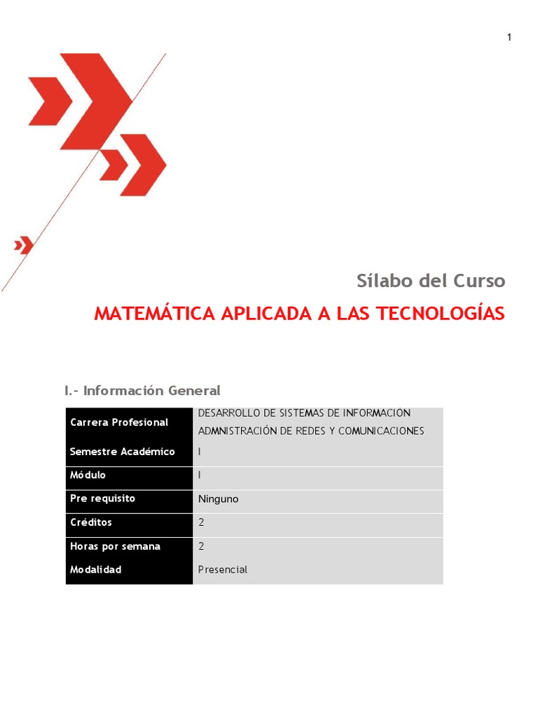 Silabo Matemática Aplicada A Las Tecnologías | PDF | Evaluación | Matriz (Matemáticas)