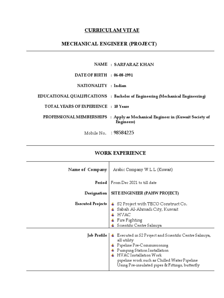 Sarfaraz Khan CV Submission | PDF | Pipe (Fluid Conveyance) | Plumbing