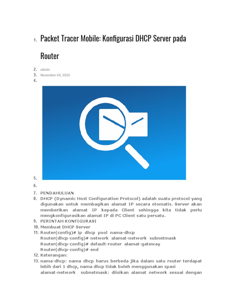 Packet Tracer MobileKonfigurasi DHCP Server Pada Router | PDF